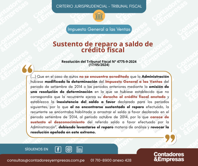 Criterio Jurisprudencial | Sustento de reparo a saldo de crédito fiscal ...
